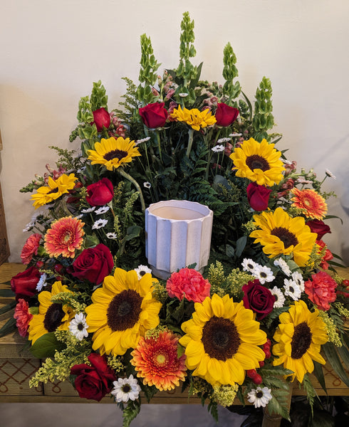 Bright Sunflower Cremation Urn Arrangement – Wild Blooms
