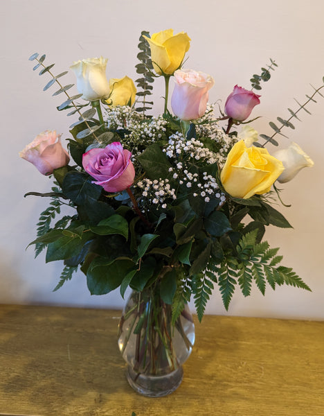 Dozen Long Stem Rainbow Mix Roses – Wild Blooms